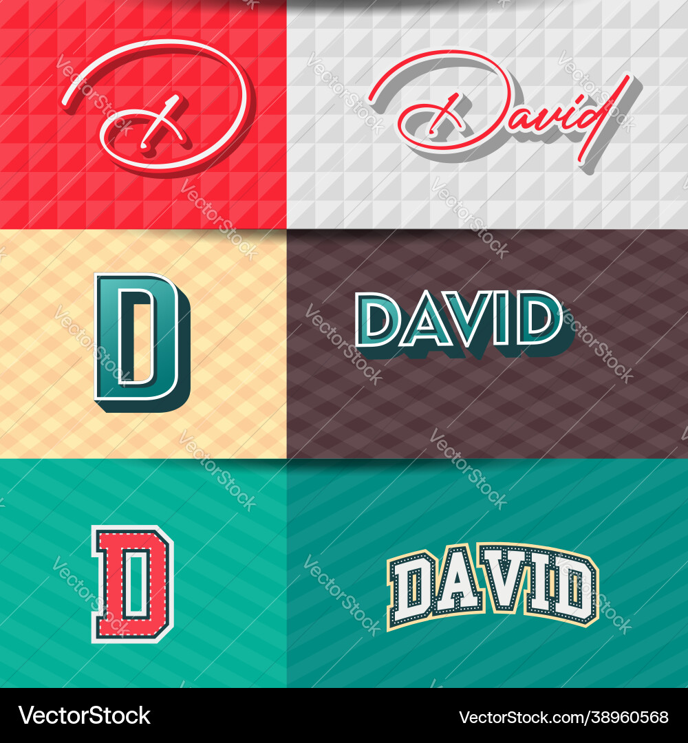 Male name david in various retro graphic design Vector Image