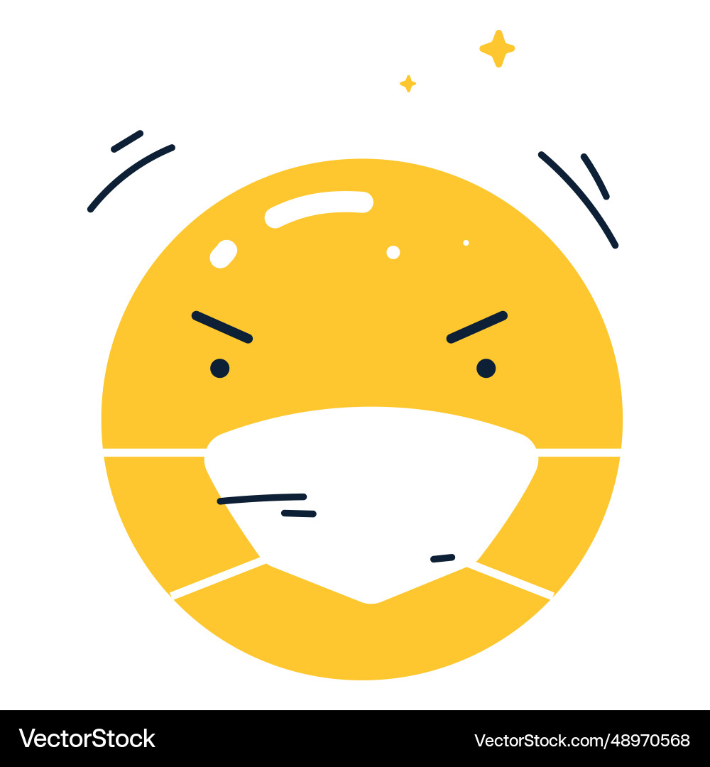 Shiny angry emoji with face mask flat Royalty Free Vector