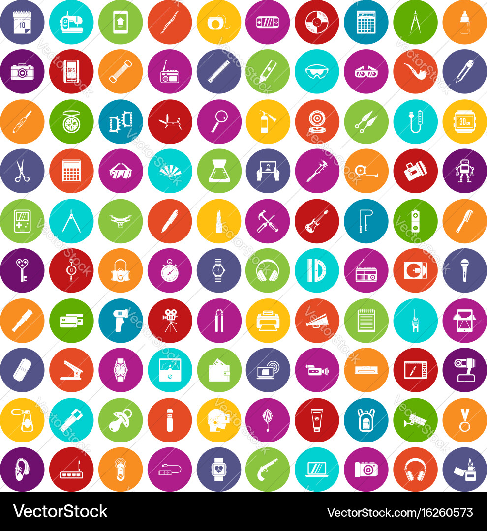 100 portable icons set color Royalty Free Vector Image