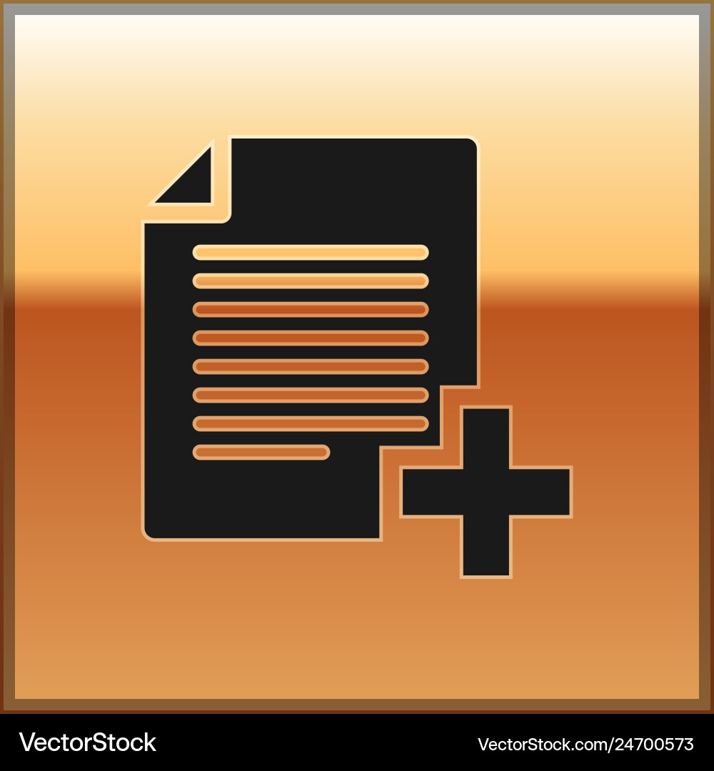 Black add new file icon isolated on gold Vector Image