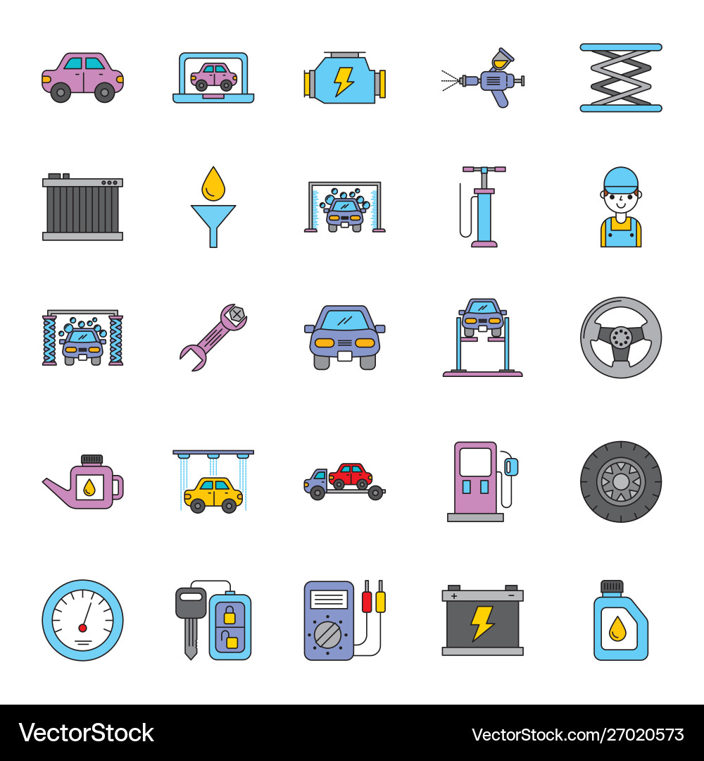 Car repair service set icons Royalty Free Vector Image