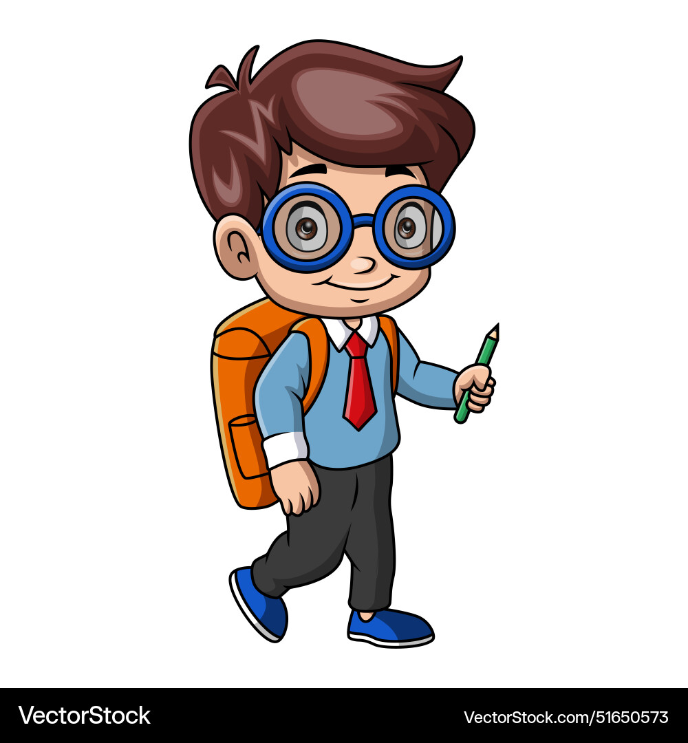 Cute happy school boy cartoon Royalty Free Vector Image