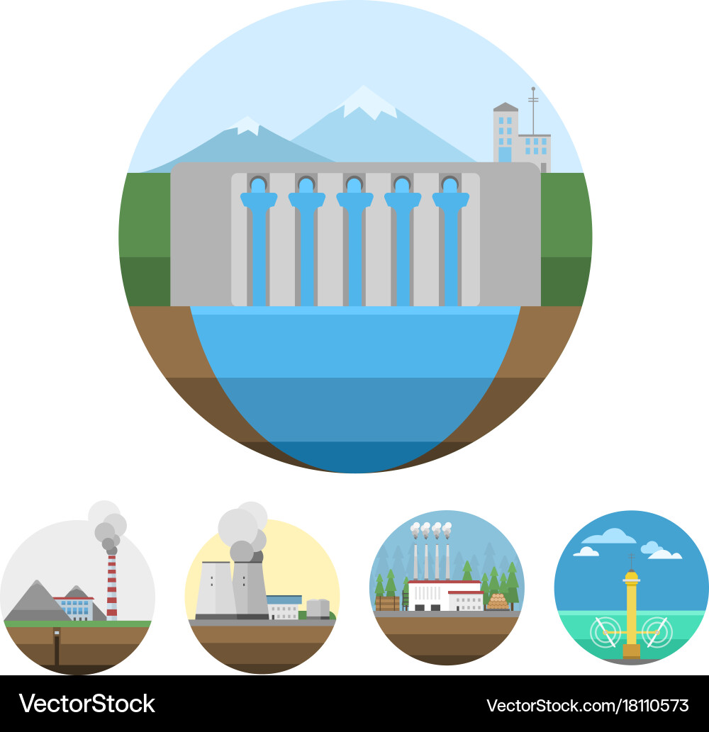 Generation energy types power plant icons Vector Image