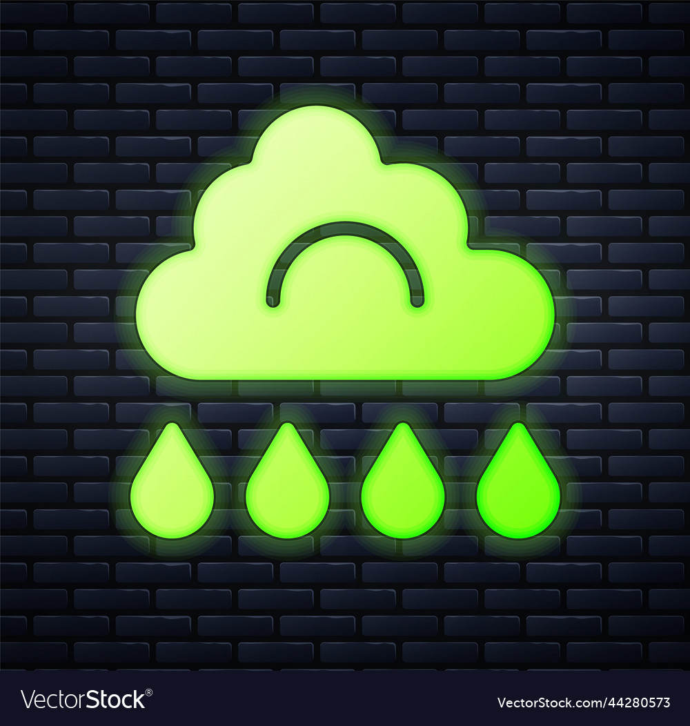 Glowing neon cloud with rain icon isolated Vector Image