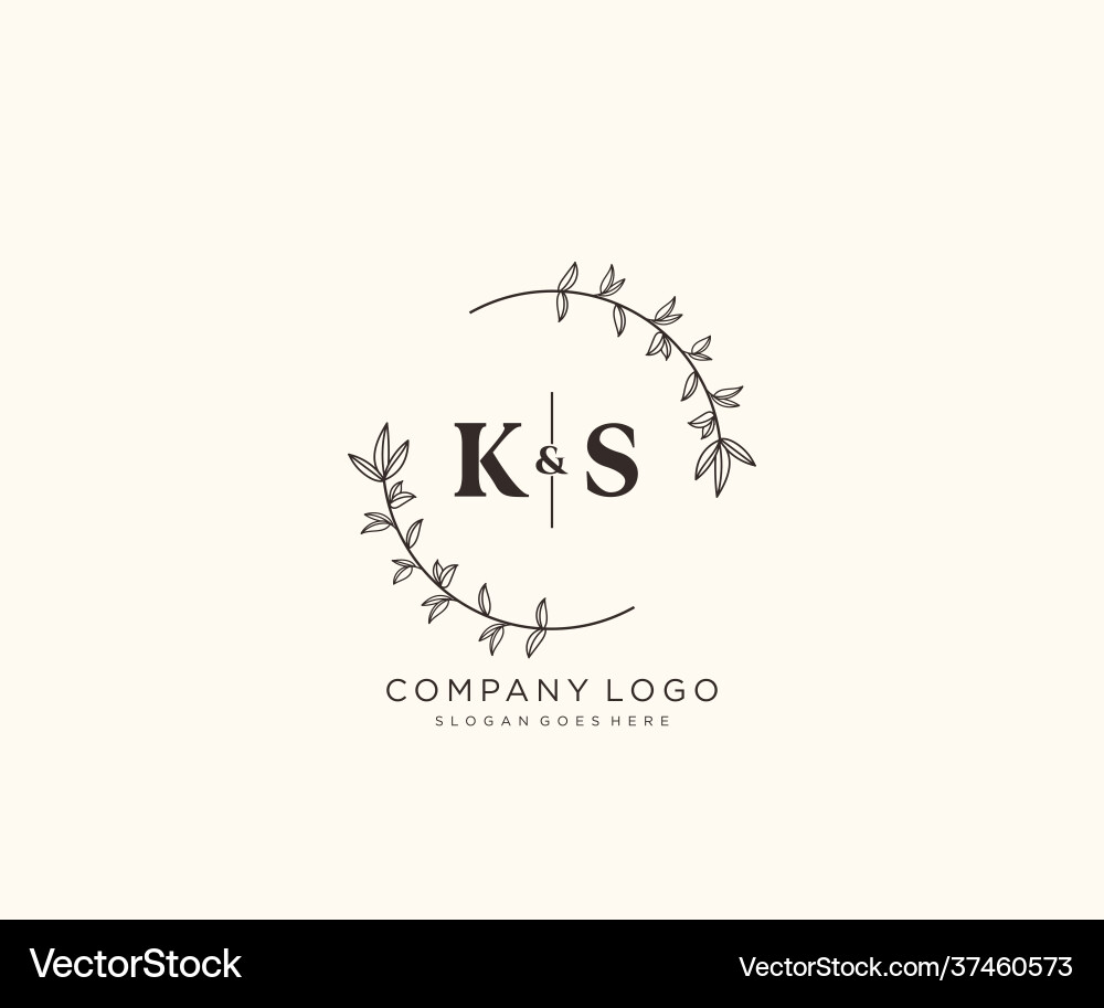 Initial ks letters beautiful floral feminine Vector Image