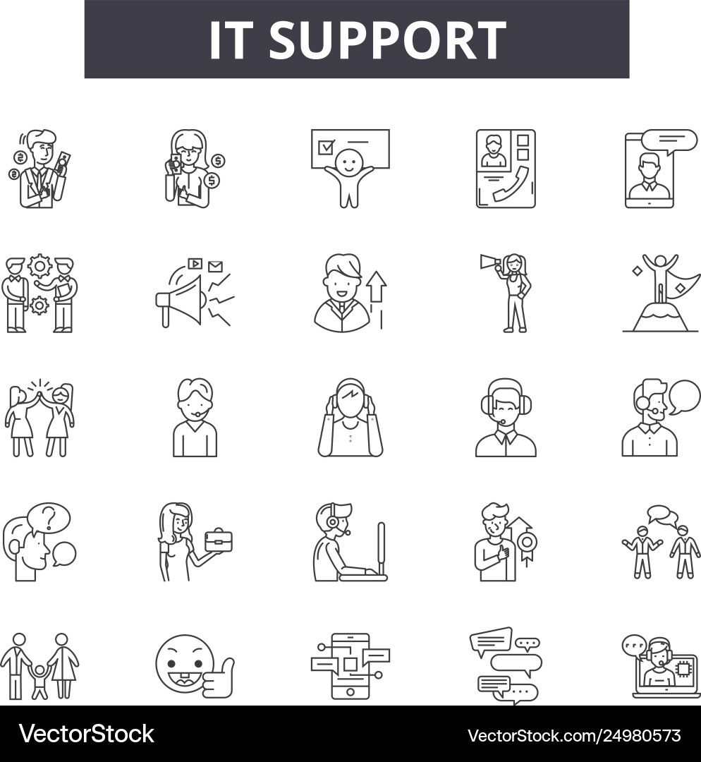 It support line icons signs set outline Royalty Free Vector