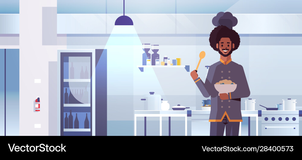 Male professional chef cook holding plate Vector Image