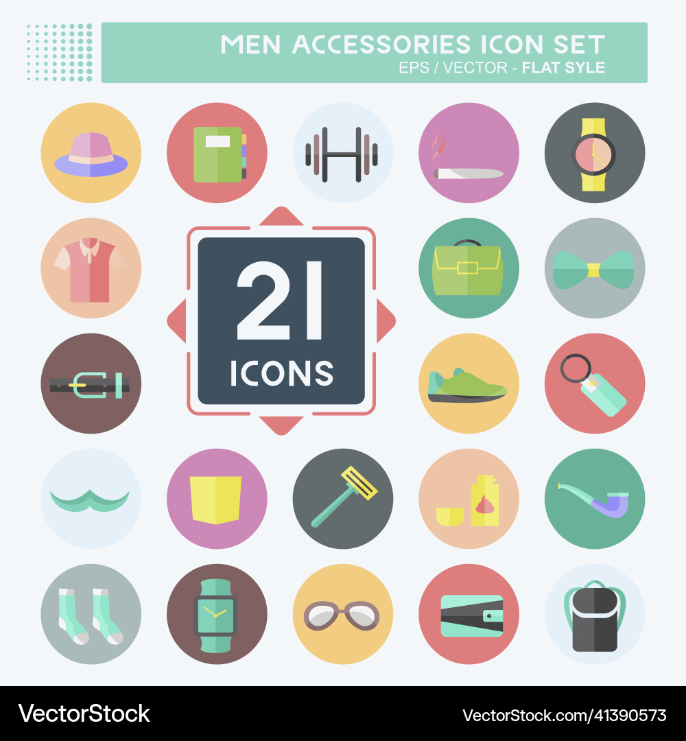 Men accessories icon set in trendy flat style Vector Image