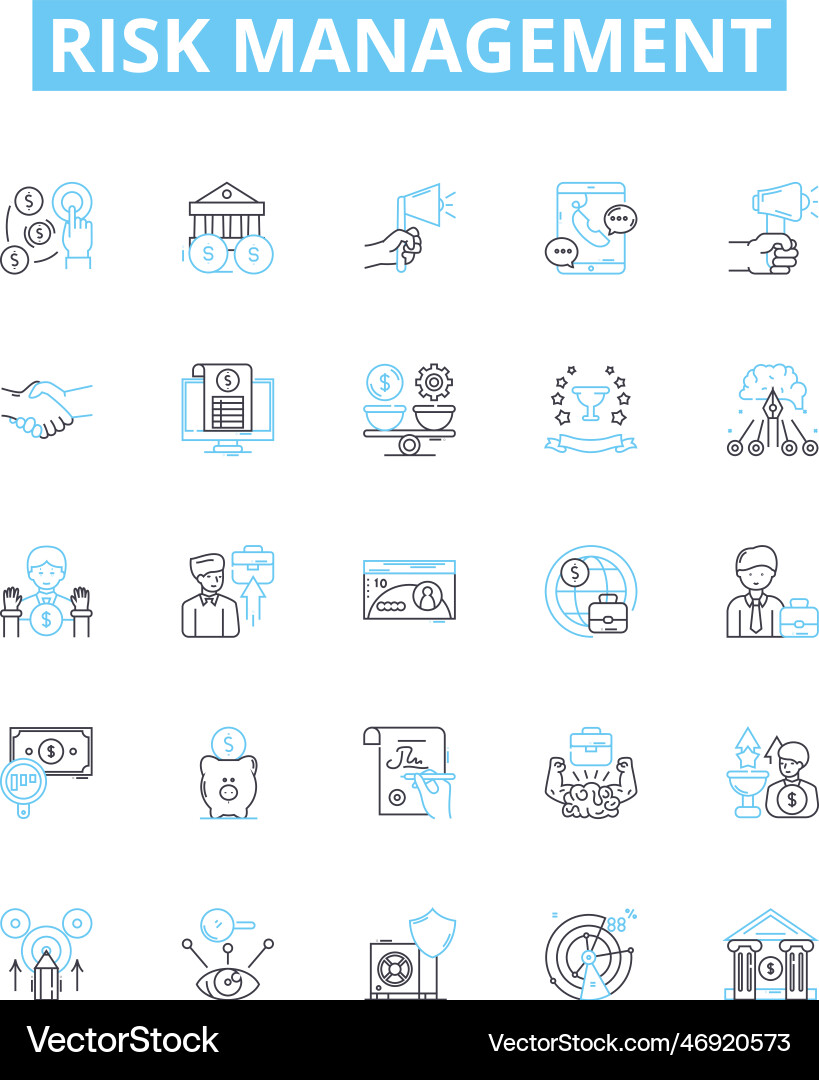 Risk management line icons set Royalty Free Vector Image