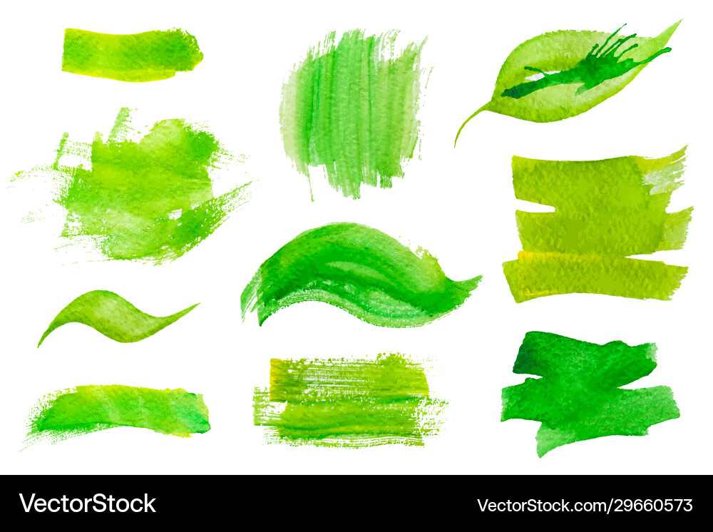 Set green watercolor design stickers Royalty Free Vector