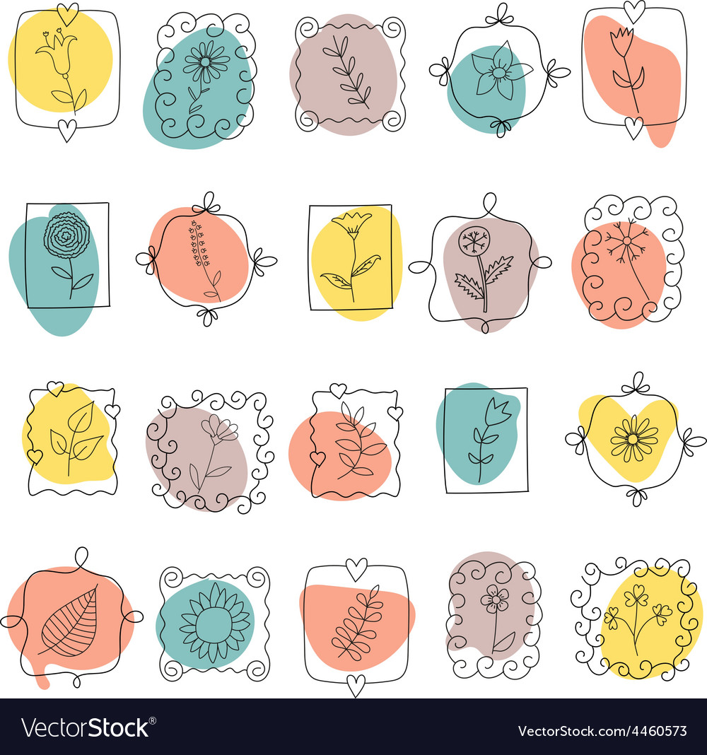 Set of spring doodle flowers and plants Royalty Free Vector
