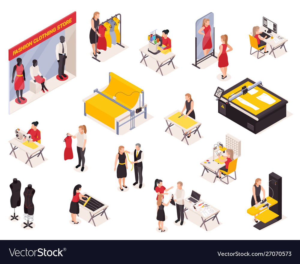 Sewing factory isometric icons set Royalty Free Vector Image Sewing factory isometric icons set Royalty Free Vector Image