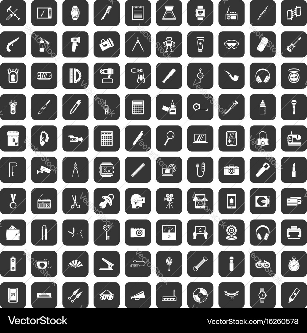 100 portable icons set black Royalty Free Vector Image