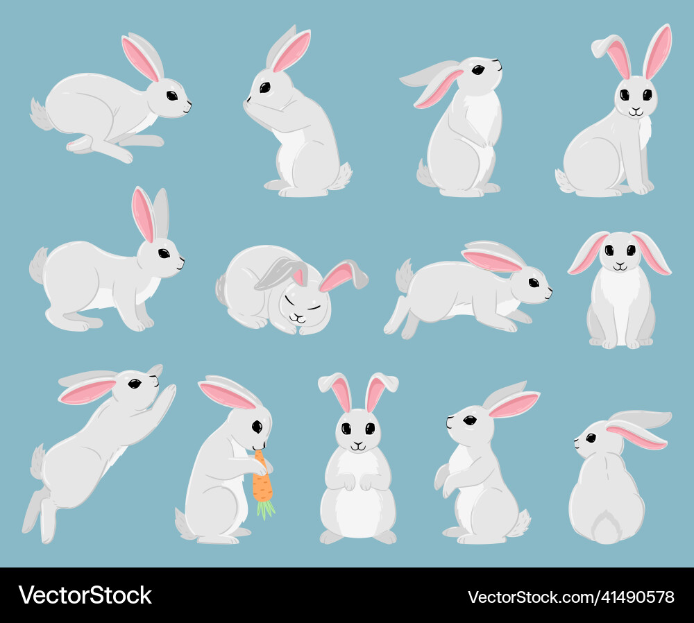 Cartoon white rabbit cute spring bunny animals Vector Image