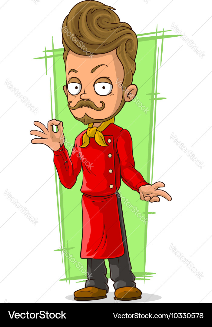 Cartoon young cook in red apron Royalty Free Vector Image