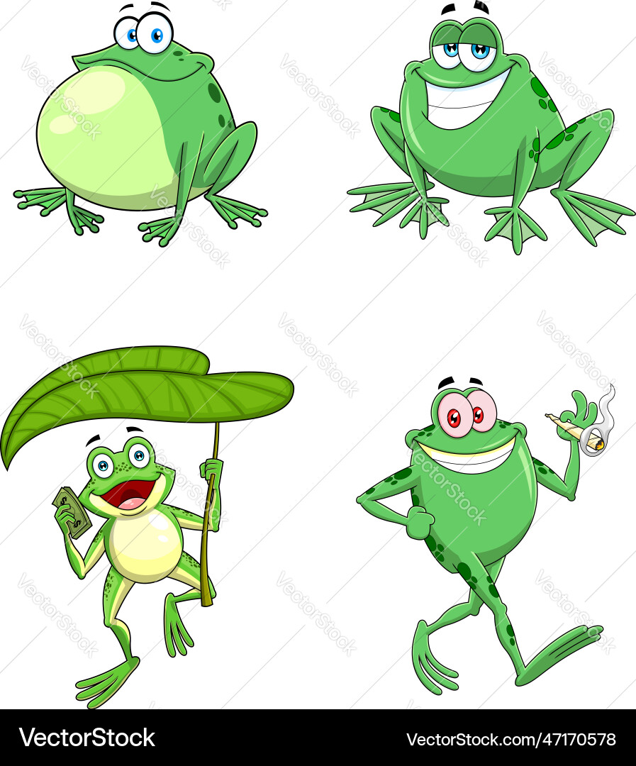 Green frog cartoon characters collection set Vector Image