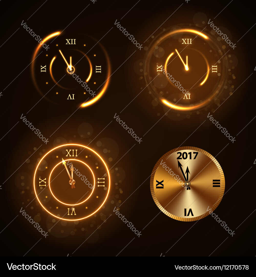 Happy new year background gold clock Royalty Free Vector