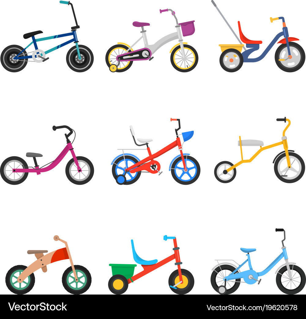 Kids bicycles set Royalty Free Vector Image - VectorStock