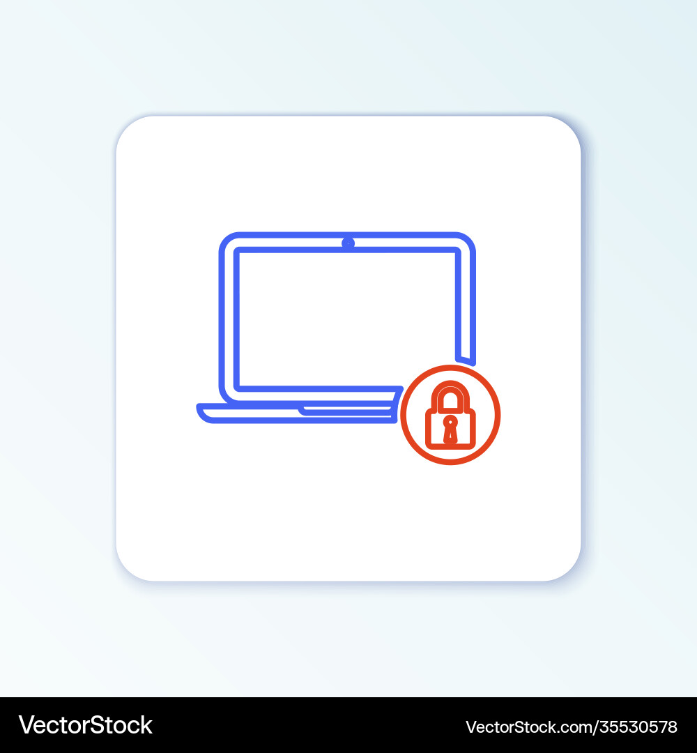 Line laptop and lock icon isolated on white Vector Image