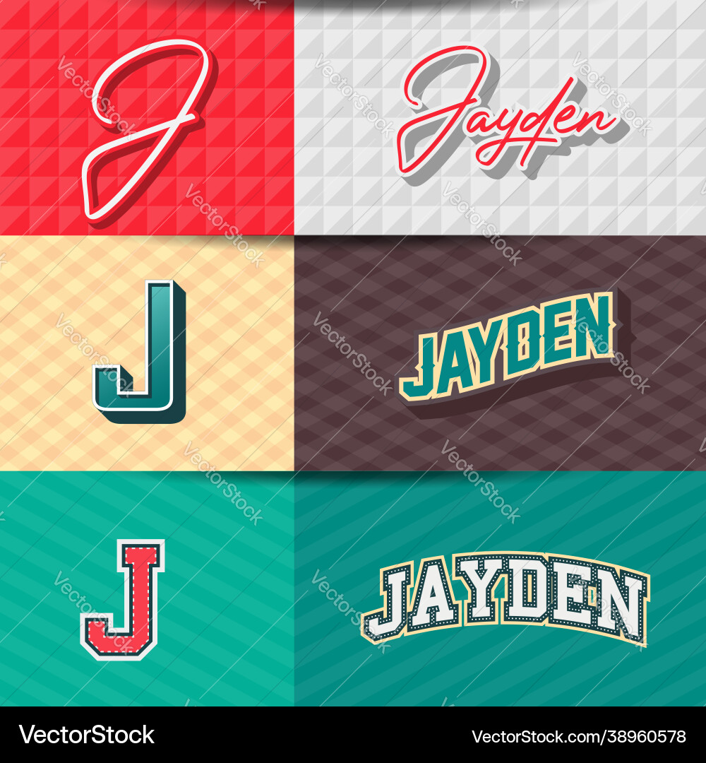 Male namejayden in various retro graphic design Vector Image