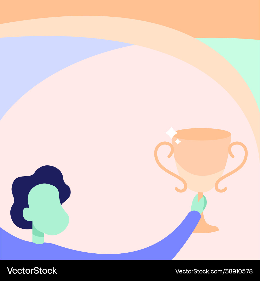 Man drawing holding trophy cup high celebrating Vector Image
