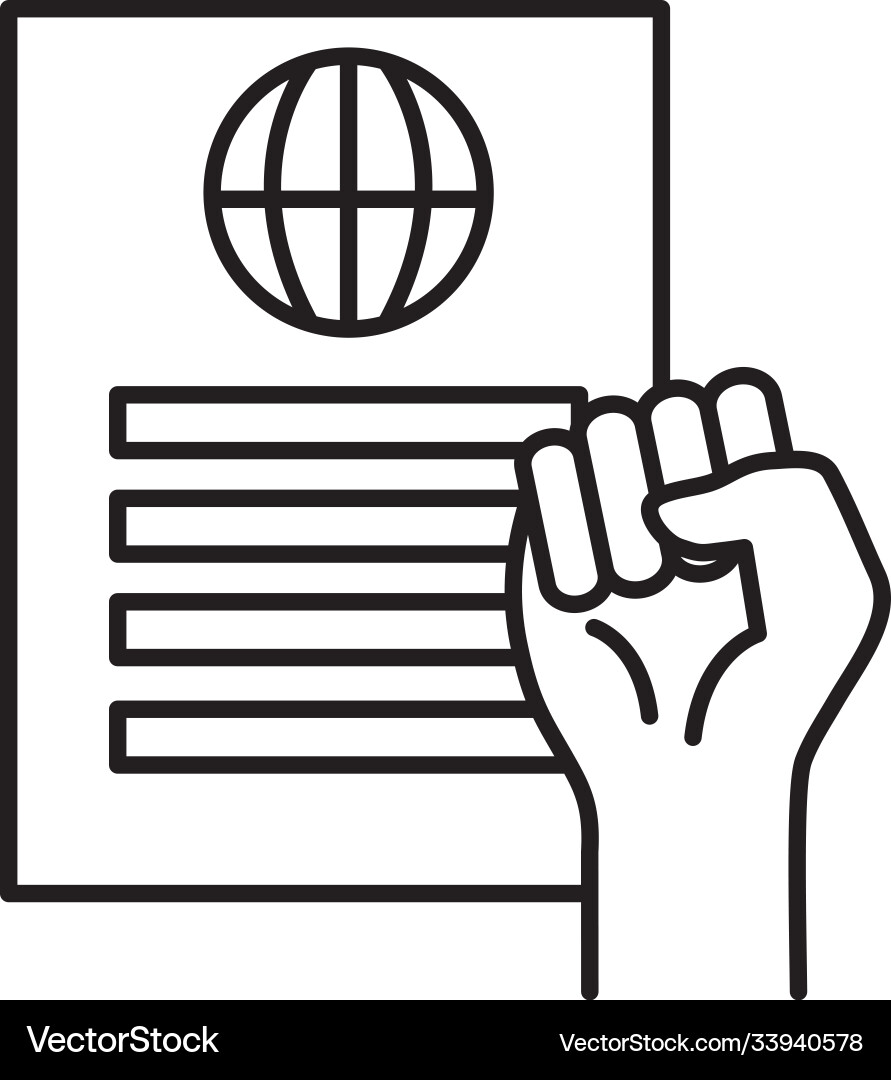 Raised fist hand with human rights document line Vector Image