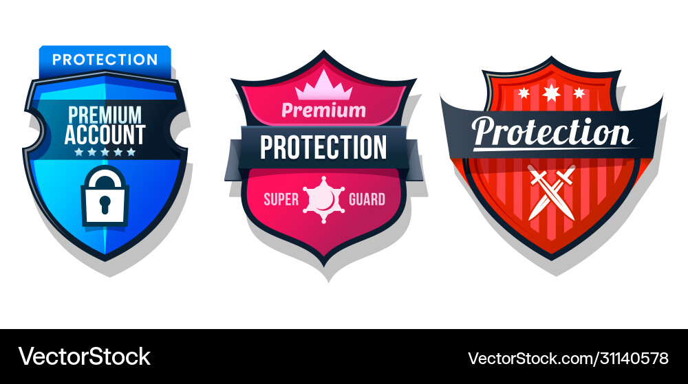 Shield protection icons web security safety signs Vector Image