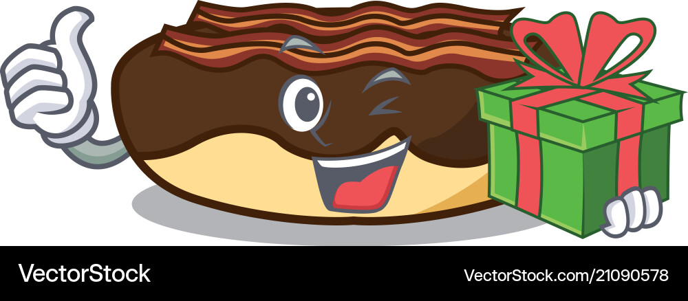 With gift maple bacon bar mascot cartoon Vector Image