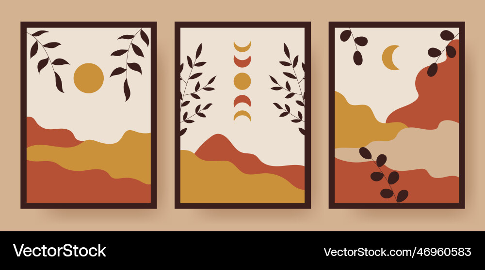 Aesthetic and boho poster set set with leaves Vector Image