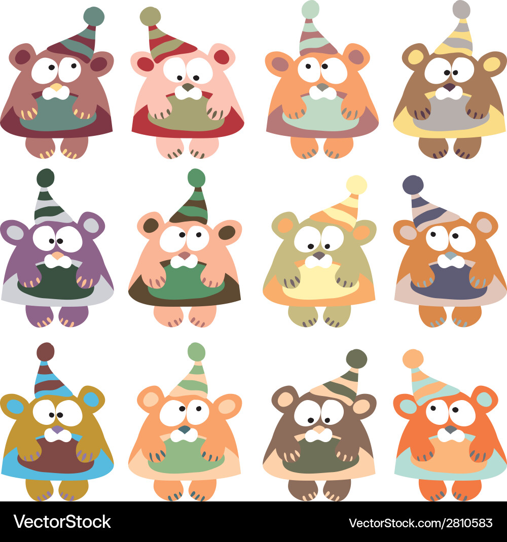 Bears in winter hats colored on the white Vector Image