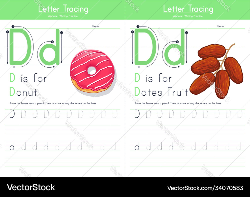 D for donut and d for dates fruit Royalty Free Vector Image