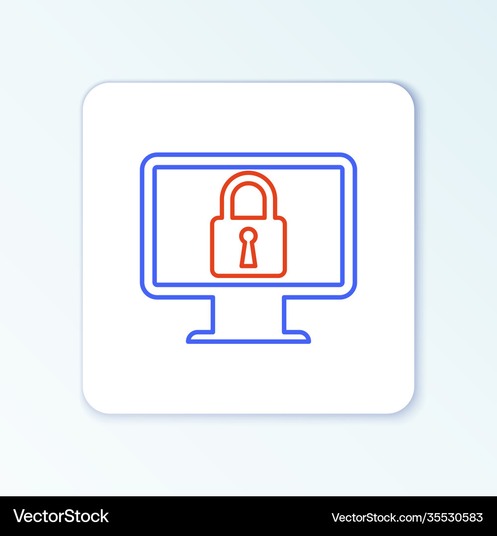 Line lock on computer monitor screen icon isolated
