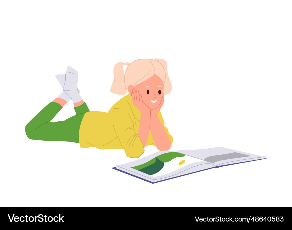 Little kid cartoon character reading interesting Vector Image