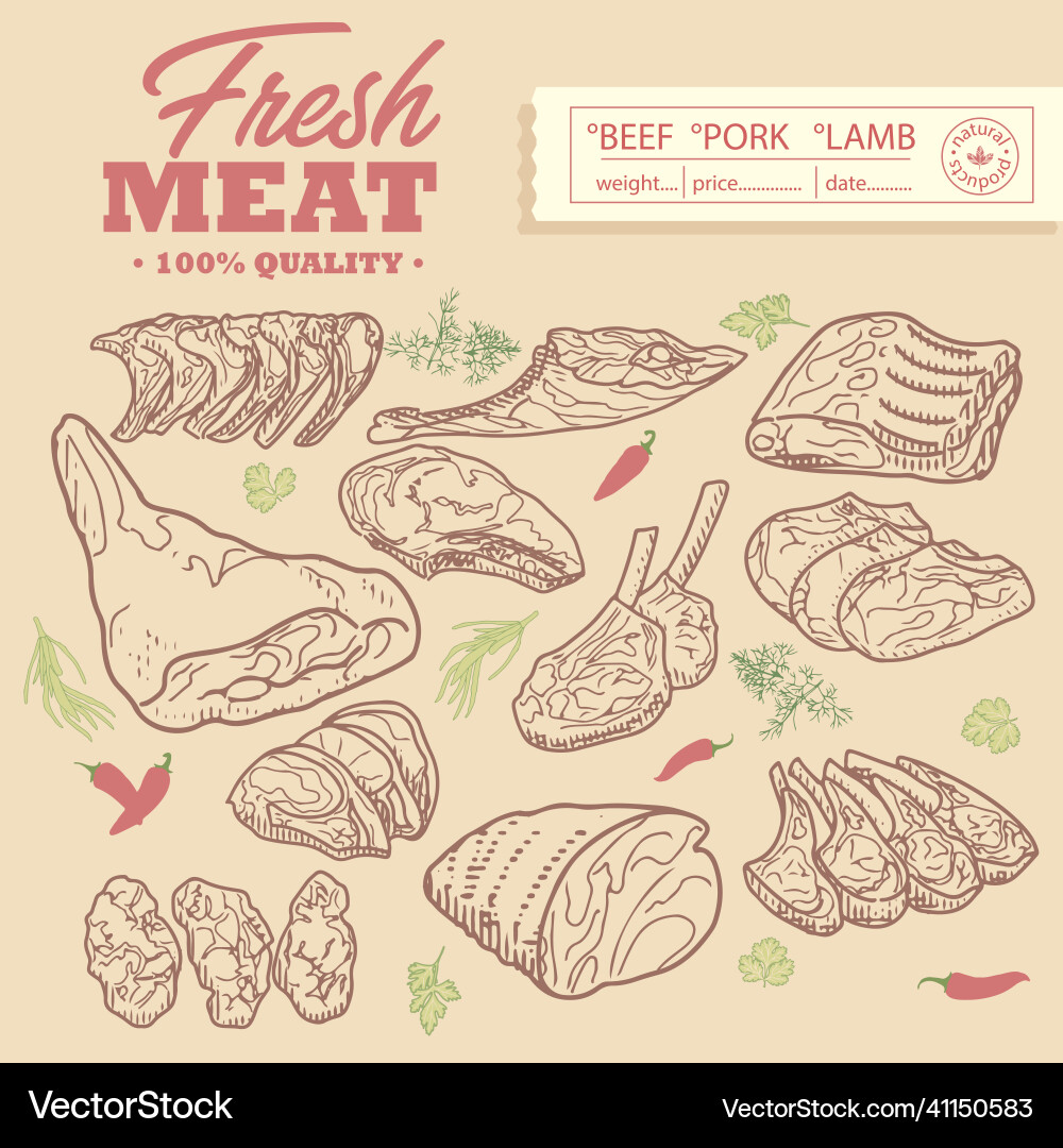 Meat products beef pork lamb Royalty Free Vector Image