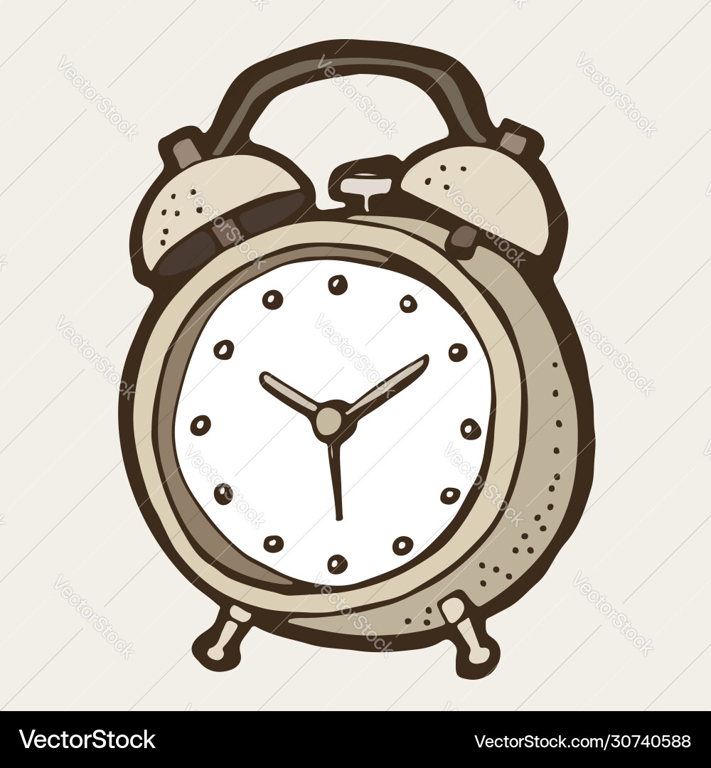 Alarm clock hand drawn in retro style Royalty Free Vector