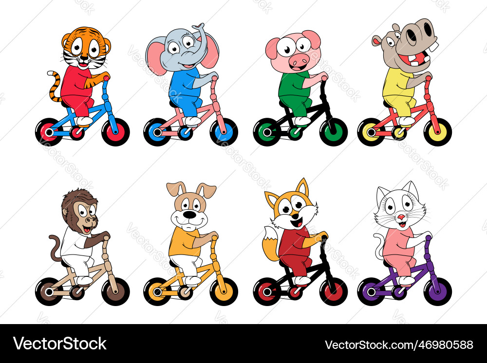 Animal cartoon ride bicycle Royalty Free Vector Image