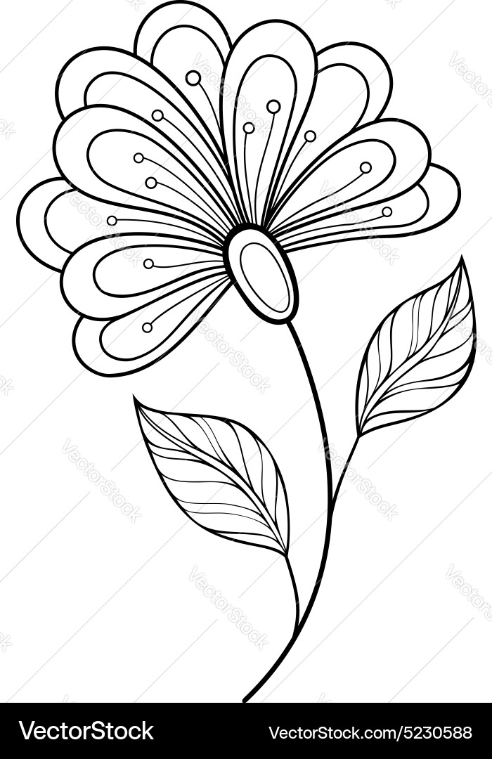 Beautiful Monochrome Contour Flower Royalty Free Vector
