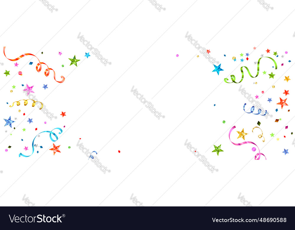 Falling confetti holiday border colorful ribbons Vector Image