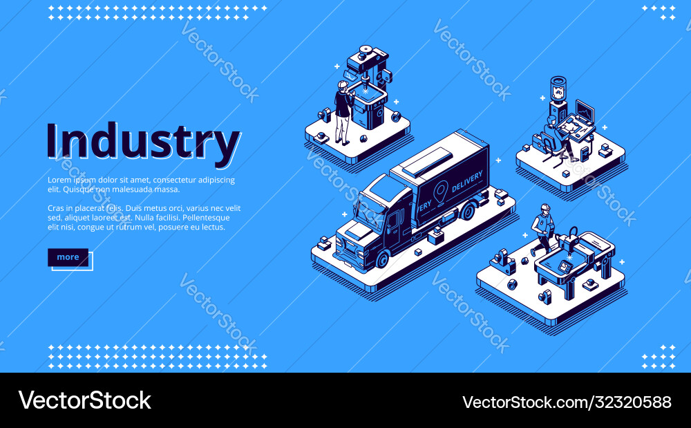 Industry isometric landing page manufacturing Vector Image