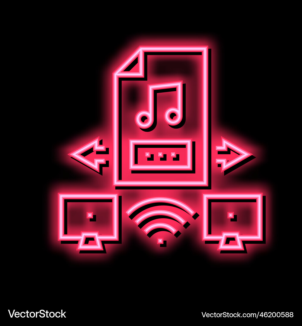 Internet music exchange neon glow icon Royalty Free Vector