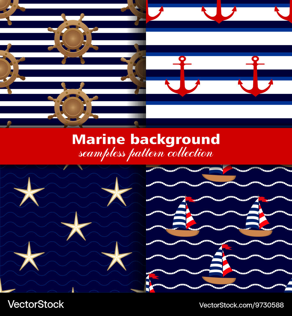 Marine background set of seamless patterns four Vector Image