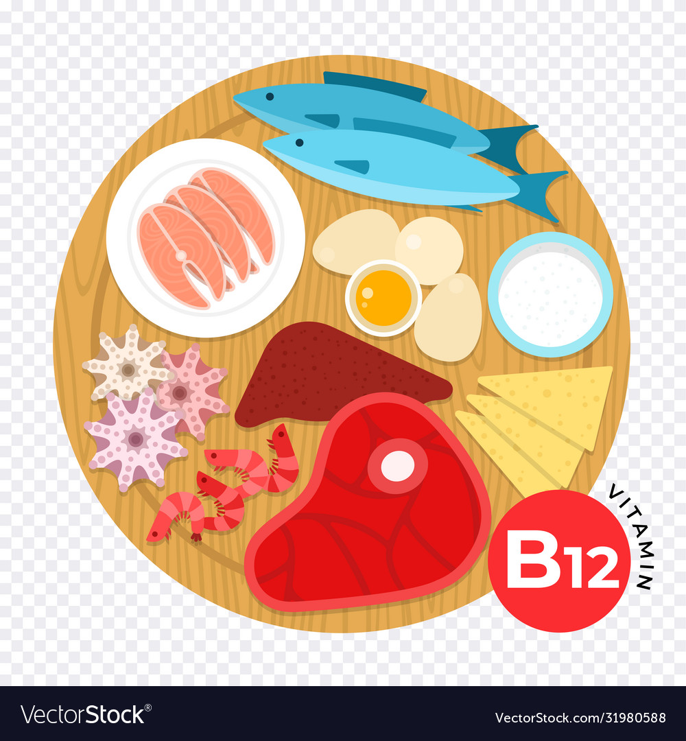 Nutritional components vitamin b12 flat Royalty Free Vector