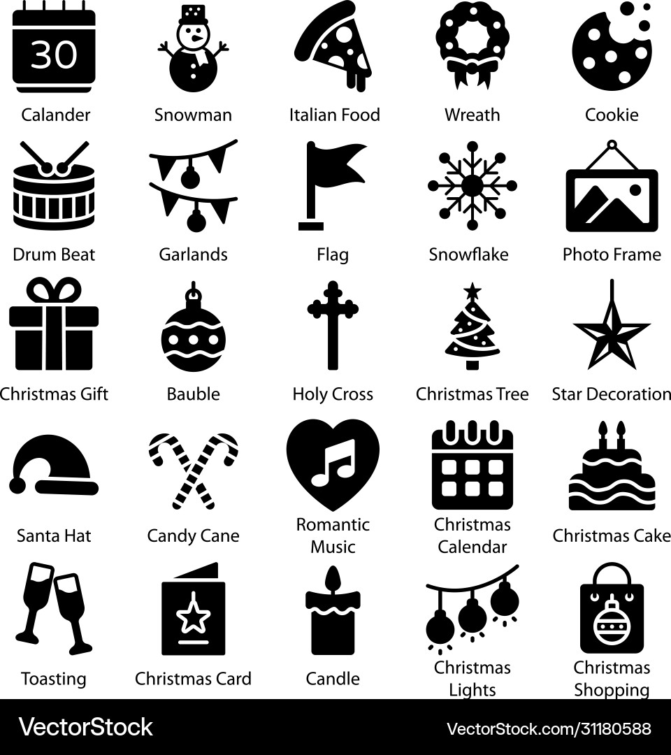 Pack christmas glyph icons Royalty Free Vector Image