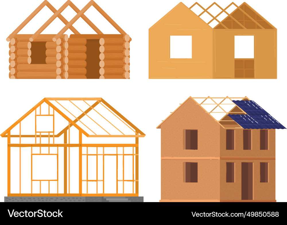 Stages of house construction from framework to Vector Image