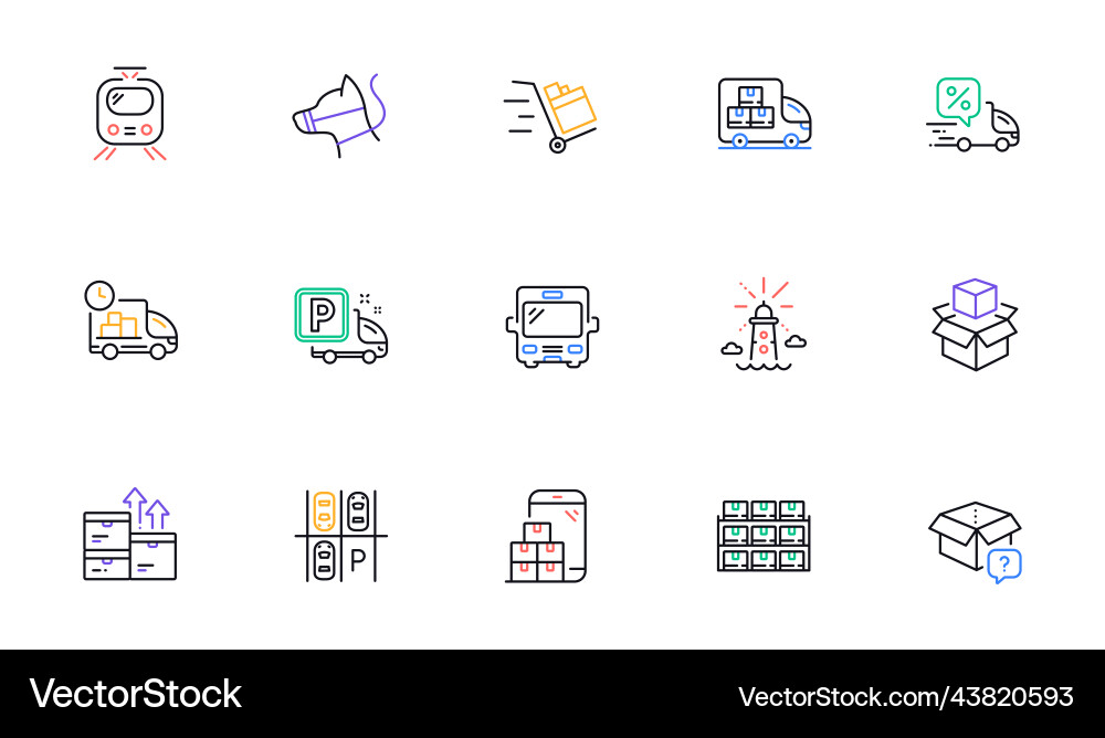 Bus secret package and boxes shelf line icons Vector Image