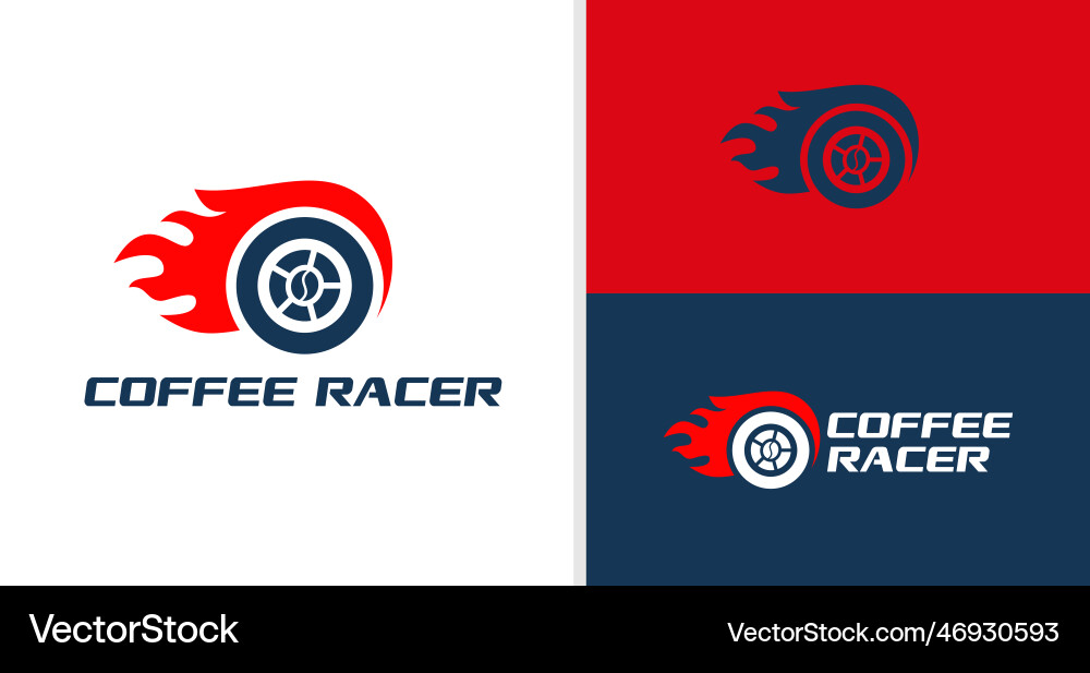 Coffee racer logo shop wheel Royalty Free Vector Image