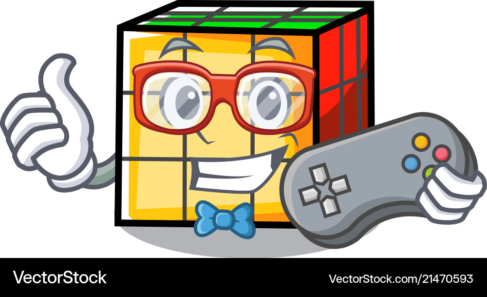 Gamer rubik cube mascot cartoon Royalty Free Vector Image