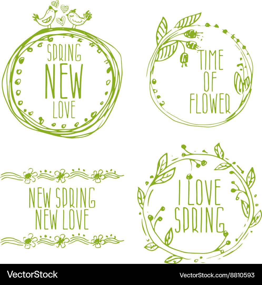 Hand drawn spring labels with flowersbranches Vector Image
