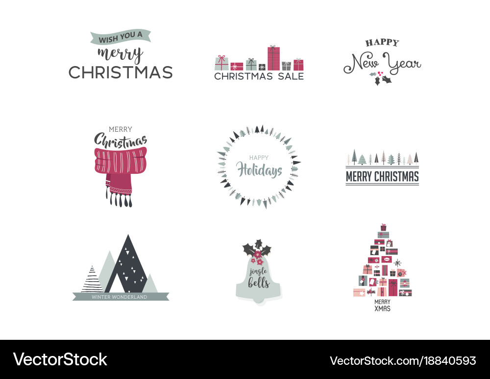 Merry and icons lettering Royalty Free Vector Image