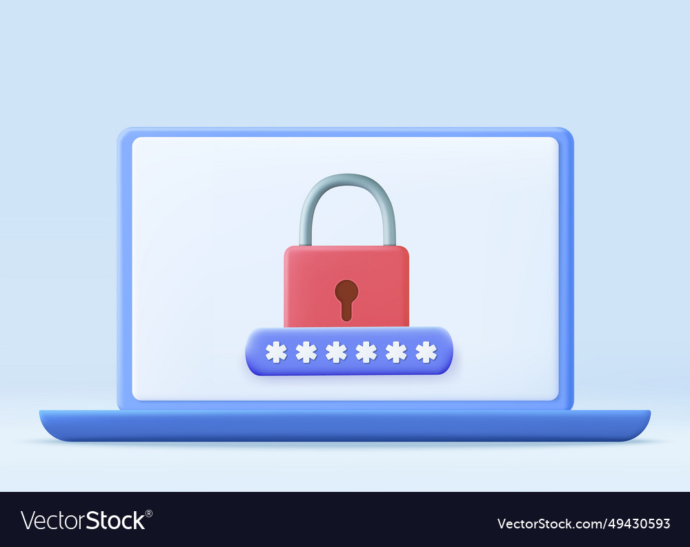 Personal data security laptop screen with lock 3d Vector Image
